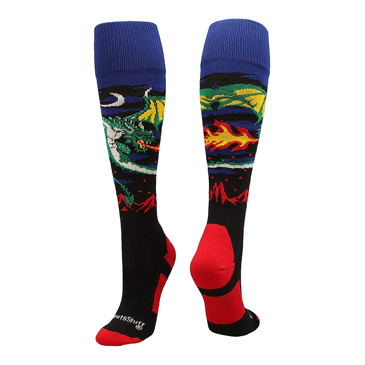MadSportsStuff Medieval Dragon Soccer Style OTC Socks (Black/Red, Medium)