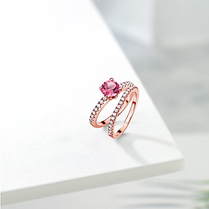 Gem Stone King 18K Rose Gold Plated Silver Pink Mystic Topaz and White Moissanite Wedding Engagement Band Bridal Set Ring For Women (1.99 Cttw, Gemstone, Available In Size 5, 6, 7, 8, 9)