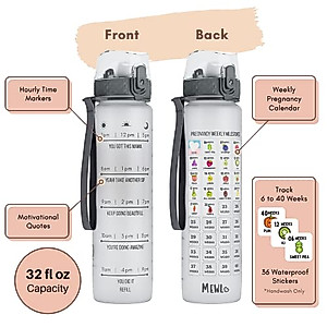 Mewl Pregnancy Water Bottle Tracker with Straw (BPA Free) - Weekly Pregnancy Milestone Stickers & Motivational Water Bottle with Time Marker - Pregnancy Must Haves & First Time Mom Gift