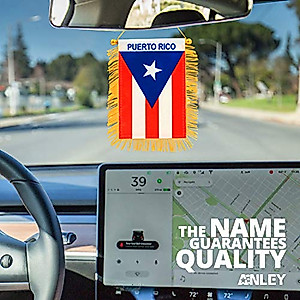 Anley 4 X 6 Inch Puerto Rico Fringy Window Hanging Flag - Mini Flag Banner & Car Rearview Mirror Décor - Fringed Puerto Rican Hanging Flag with Suction Cup