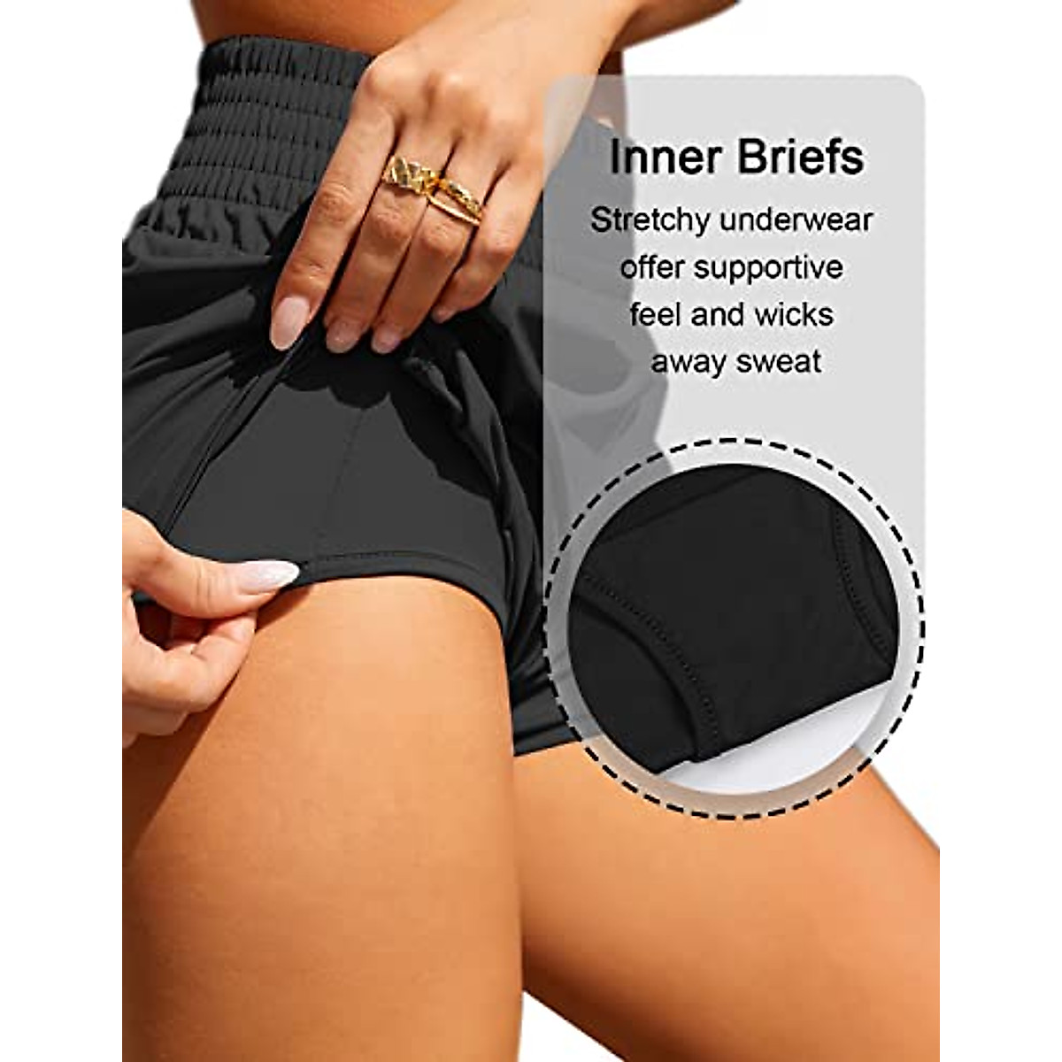 BMJL Women's Athletic Shorts High Waisted Running Shorts Pocket Sporty Shorts Gym Elastic Workout Shorts(M,Black)