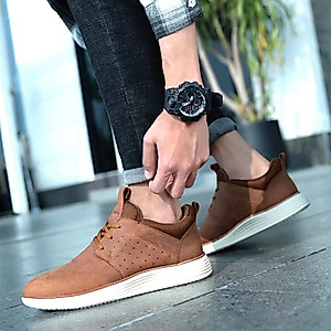 Arkbird Leather Loafers, Casual Slip-On Sneaker Shoes for Men Dark-Brown 11