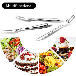 KALIONE 4 Pcs Two Prong Fruit Forks Set,Stainless Steel Cocktail Forks Tasting Appetizer Forks Multi-Purpose Seafood Forks Table Dinner Fruit Forks Small Dessert Cake Forks for Party Supplies (Silver)