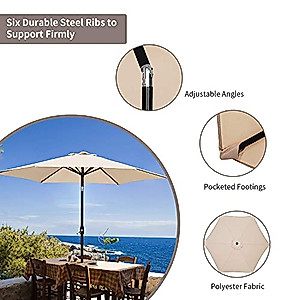 HYD-Parts 7.5FT Patio Umbrella Outdoor Table Umbrella,Market Umbrella with Push Button Tilt and Crank for Garden, Lawn, Deck, Backyard & Pool (Khaki)