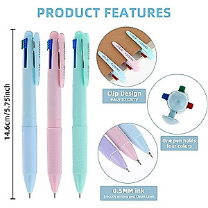 6 Pcs Multicolor Ballpoint Pens 0.5 mm 4-in-1 Colored Pens Color Changing Pen Retractable Nursing Pens Fine Point Ballpoint Pens for Office School Supplies