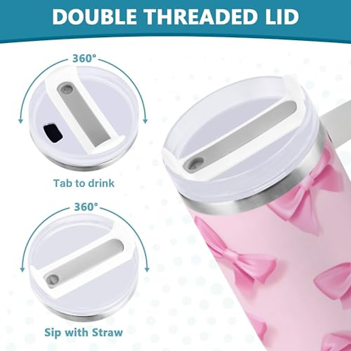 Jihqo Bow Tie 40 oz Stainless Steel Vacuum Insulated Tumbler with Handle and Straw Lid, Leakproof Water Bottle Double Wall Travel Mug Coffee Cup, Cupholder Friendly