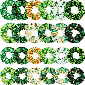 24 Pieces St. Patrick's Day Scrunchies Hair Ties Shamrock Hair Scrunchies Hat Rainbow Hair Scrunchy Elastic Hair Band Hair Rope for St. Patrick's Day Decoration Women Girls, 12 Styles