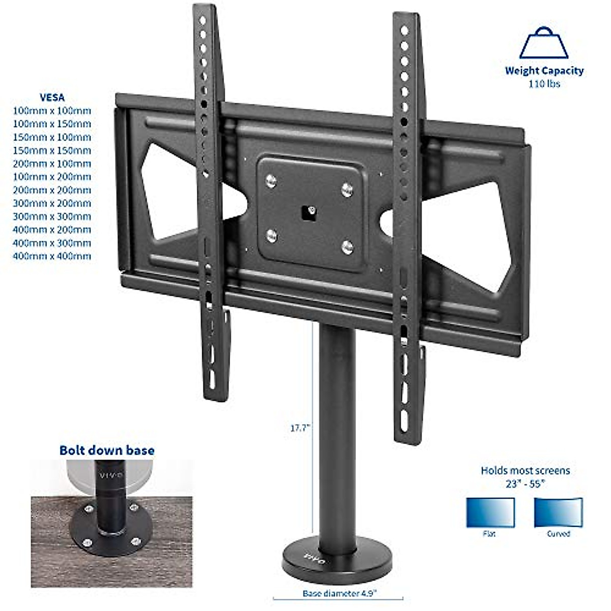 VIVO Swivel Bolt-Down TV Stand for 32 to 55 inch Screens, Desktop VESA Mount, Sturdy Tabletop TV Display STAND-TV00M4