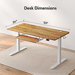 FEZIBO Standing Desk with Keyboard Tray, 55 × 24 Inches Electric Height Adjustable Desk, Sit Stand Up Desk, Computer Office Desk, Light Rustic