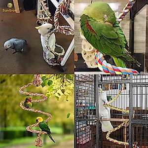 SunGrow Rope Perch for Hamsters, Sugar Gliders, Reptiles, 59” Long, Spiral Design with Jingling Bell, Vibrant Handmade Chew Toy