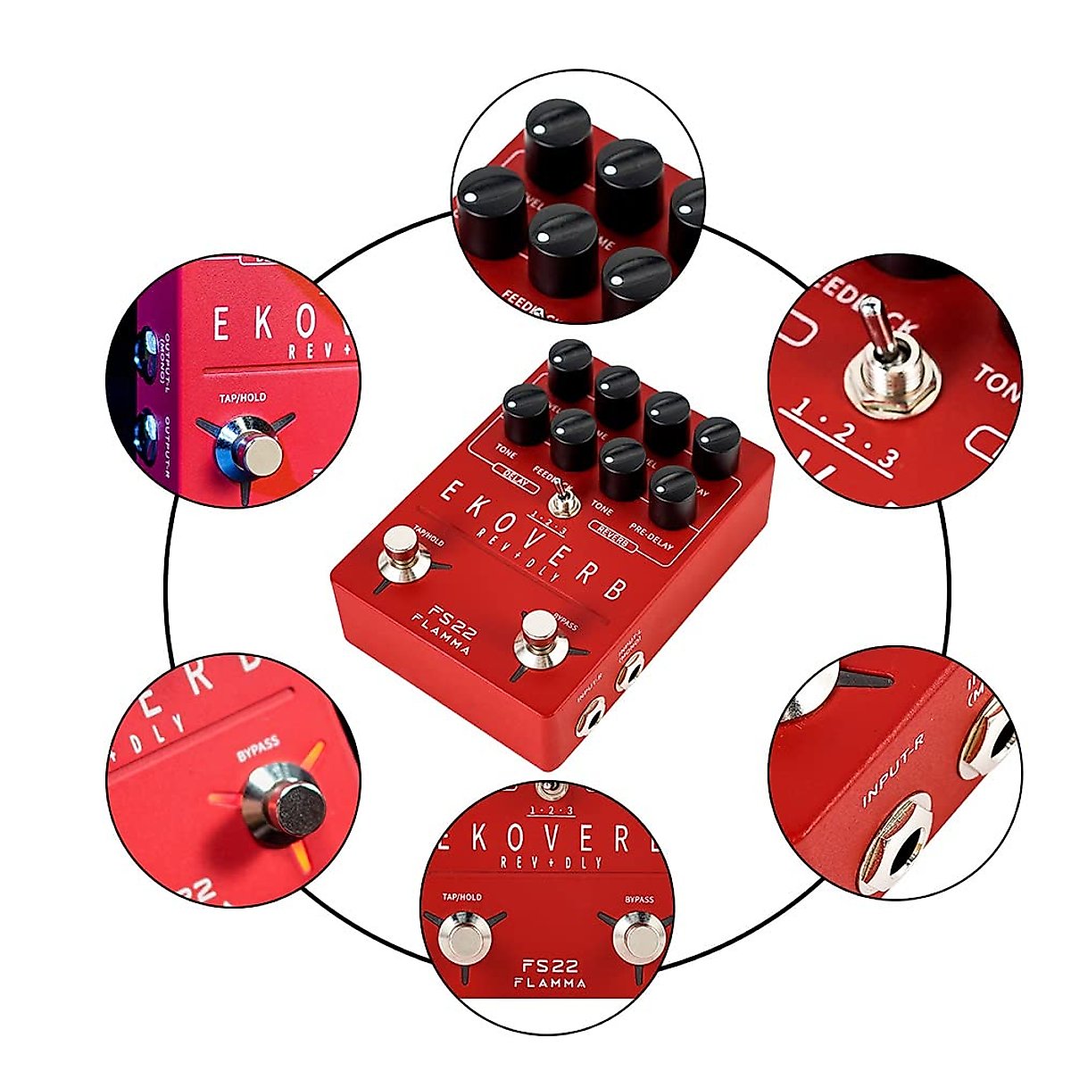 FLAMMA FS22 Stereo Delay & Reverb Combo Effects Pedal Ambient Guitar Pedal with 3 Pairs Combo Effects Reverse Delay Shimmer Reverb Tap Tempo Freeze Trail On Function