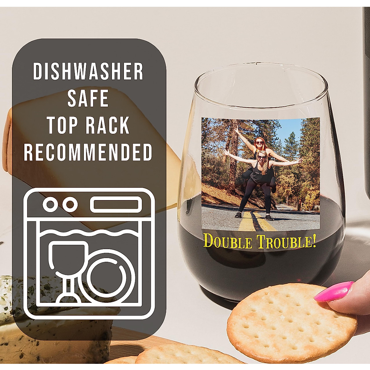 Personalized 17oz Printed Photo Picture Stemless Wine Glass – Birthday Gifts for Women Friendship, Best Friend Gift Ideas, Girls Trip Gift Unique Funny, Fun Gifts for Friends Female Sister, Cute Cup