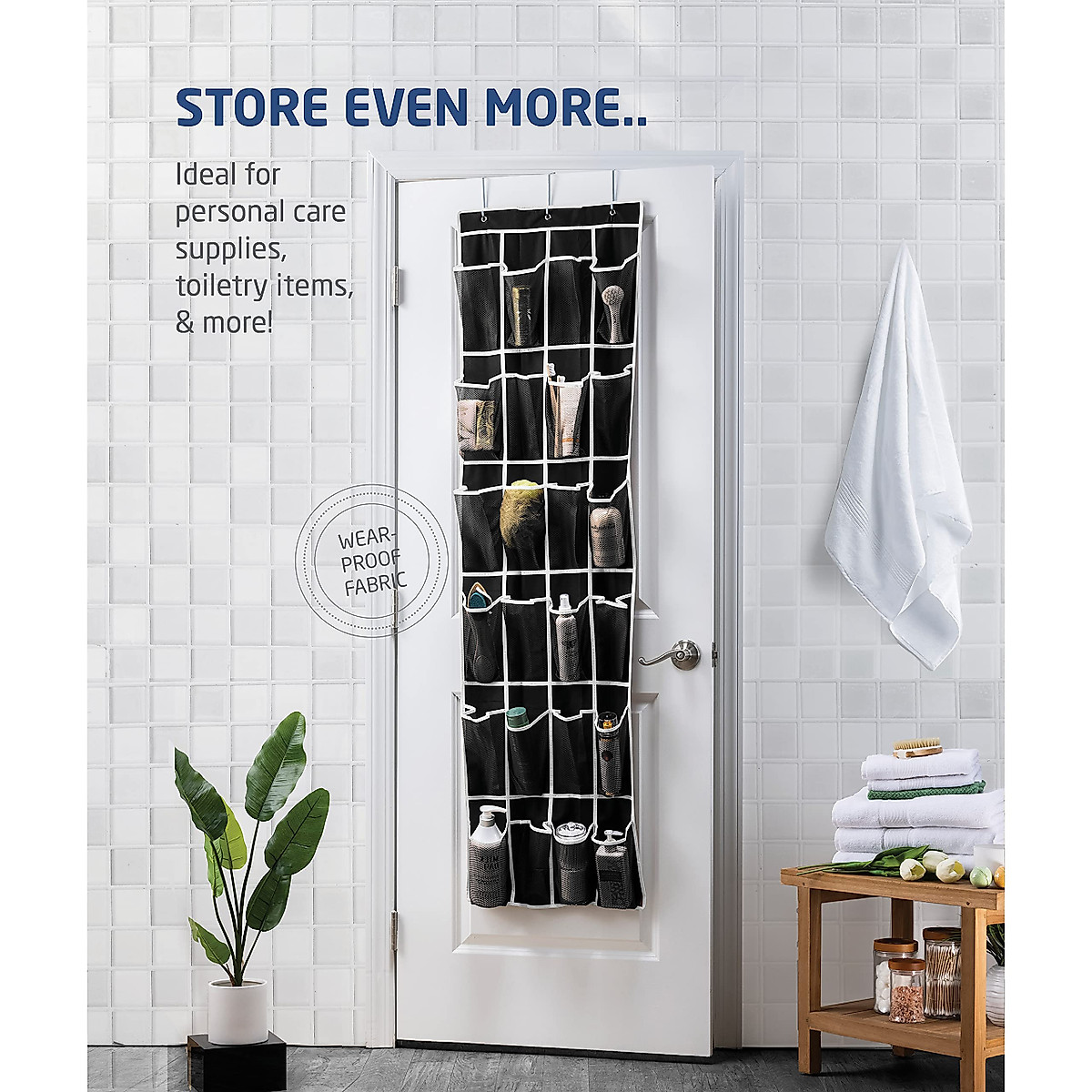 ZOBER Over The Door Shoe Organizer - 24 Breathable Pockets, Hanging Shoe Holder for Maximizing Shoe Storage, Accessories, Toiletries, Laundry Items. 64in x 18in