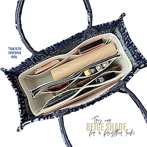 Divitize Premium Insert for Book Tote Organizer Medium, Small Book Tote Organizer Insert, Handmade 2mm Felt Insert, Best Fit Detailed Size, Large Book Tote Bag Organizer (For Large Book Tote, Brown)