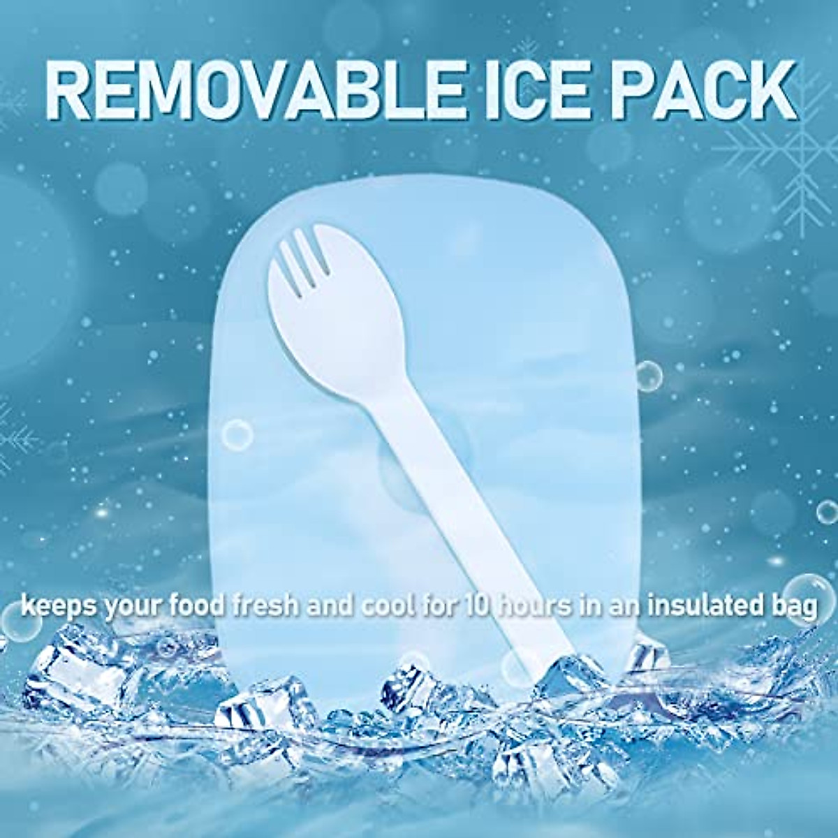 FITHOME Freezer Lunch Box Container,1.3L Reusable Salad Lunch Containers with Built-In Ice Pack & Fork,Leakproof,BPA-Free-3 Compartments for Adults