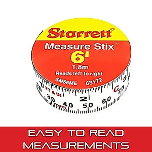 Starrett Tape Measure Stix with Adhesive Backing - Mount to Work Bench, Saw Table, Drafting Table - 3/4" x 6', English Metric, Left-Right Reading - SM66ME