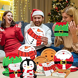 Santa Christmas Paper Plates Decorations, Gingerbread Party Theme Tableware Set Christmas Snowman Party Plates and Napkins Disposable for Winter Xmas Holiday Party Favors