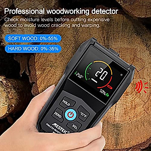 Pinless Moisture Meter, MESTEK Wood Moisturer Meter for Non-Destructive Moisture Detection in Lumber Drywall Firewood Masonry Plaster Floor Concrete Building with Color LCD Sound Alarm