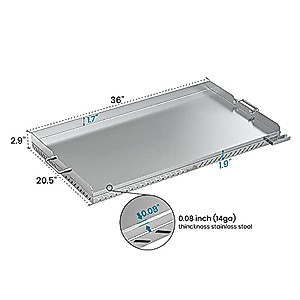 Stanbroil Stainless Steel Flat Top Gas Grill Griddle for Blackstone 4 Burner Propane Fueled Grill Front Grease Management System - 36 Inches