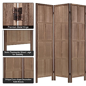 RHF 6 Ft.Tall Room Divider with Stand,19" Each Panel,Rustic Folding Privacy Screens,Heavy Duty Partition Wall Dividers, Room Separator, Temporary Wall, Screen Panel with Feet, 6 Panel, Brown