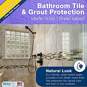 Serveon Sealants Kitchen & Bathroom Sealer Plus Stain Guard (Matte Finish) Commercial Grade Tile Grout Sealer Waterproof Sealant - Granite Countertop Slate Natural Stone Shower Floors (1 Quart) H2900C