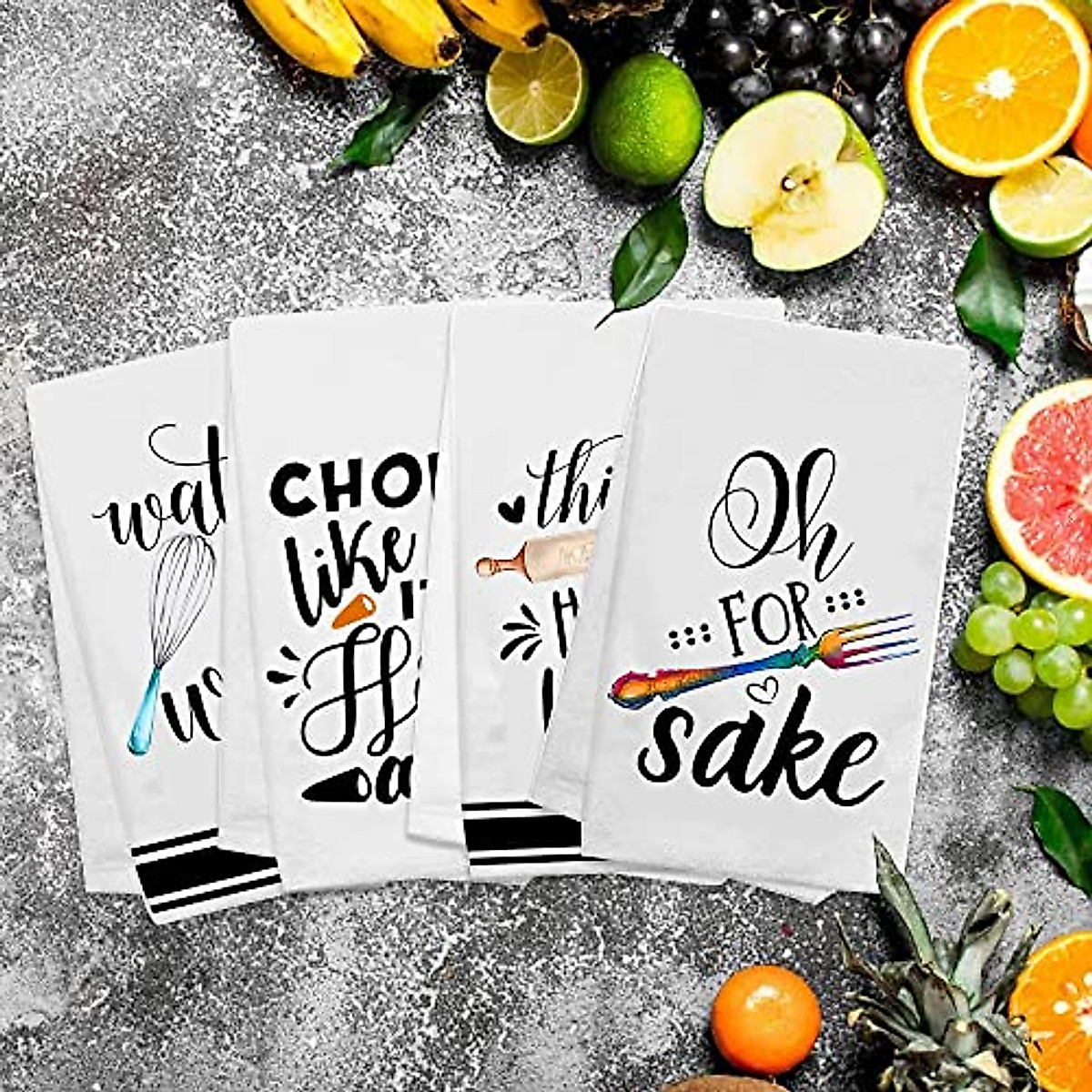 KamaLove Funny Kitchen Towels, Dishcloths Sets of 4.Best Housewarming Gifts, Funny Dish Towels, Cute Kitchen Towels.New Home Housewarming Gifts, Funny Sayings Towels, Decorative Tea Towels (Color)