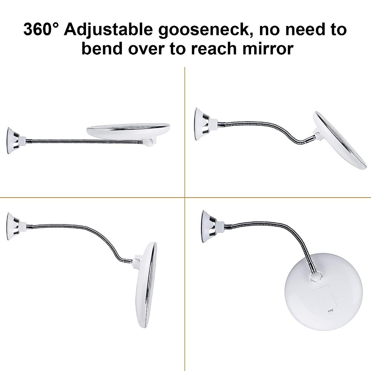10x Magnifying Mirror with Light, Flexible Gooseneck Make up Mirror with Lights and Magnification, Battery Operated Cordless Magnified Mirror with Suction Cups for Wall Bathroom