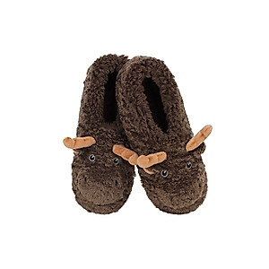Snoozies Mens Slipper Socks - Moose Mountain Animal Slippers for Men, Non-Slip Fuzzy Slipper Socks