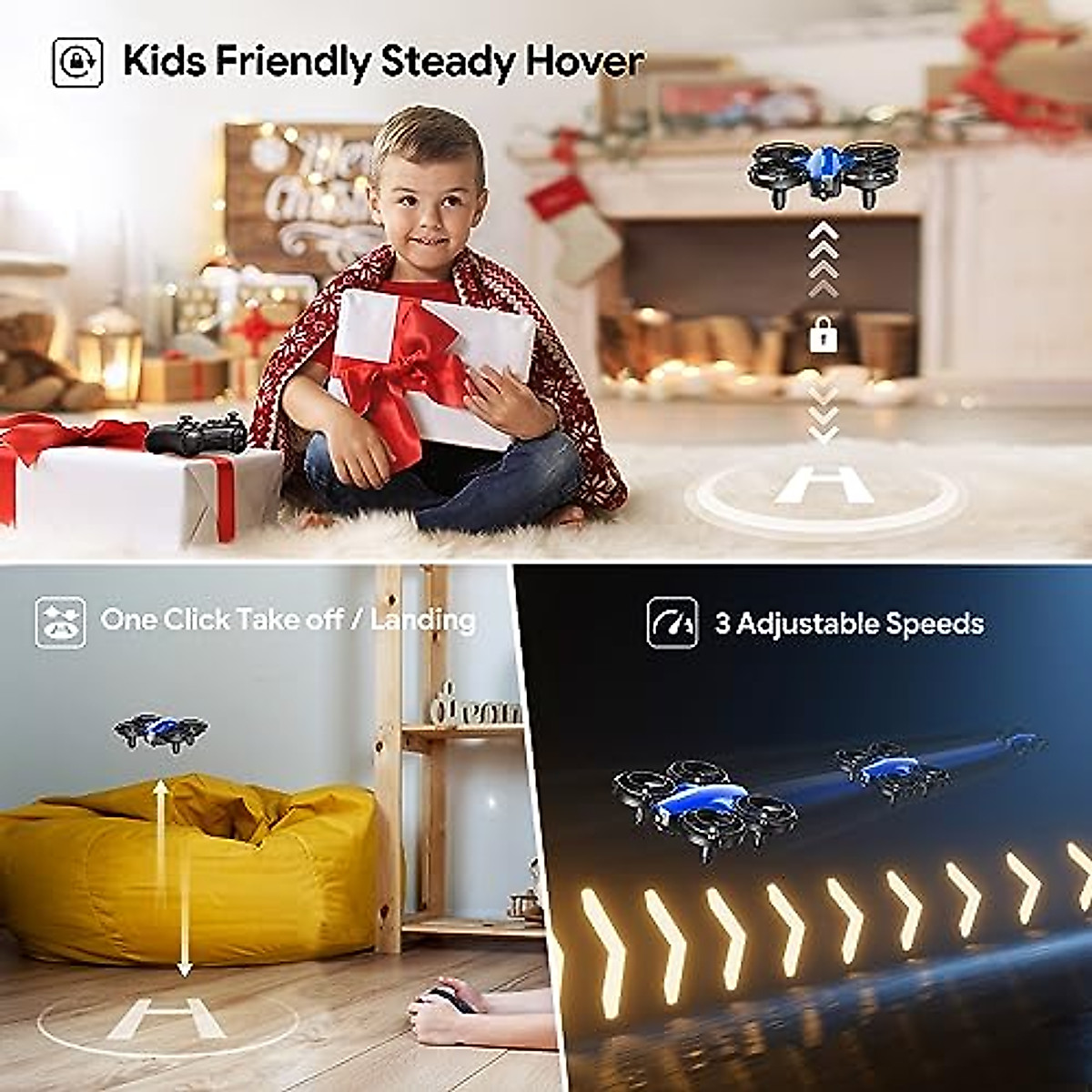 TOMZON A24 Mini Drone for Kids with Battle Mode, Kids Drone with Throw to Go, High Speeds Rotation, Self Spin & 3D Flip, RC Quadcopter with Altitude Hold, Headless Mode, 3 Batteries, Blue