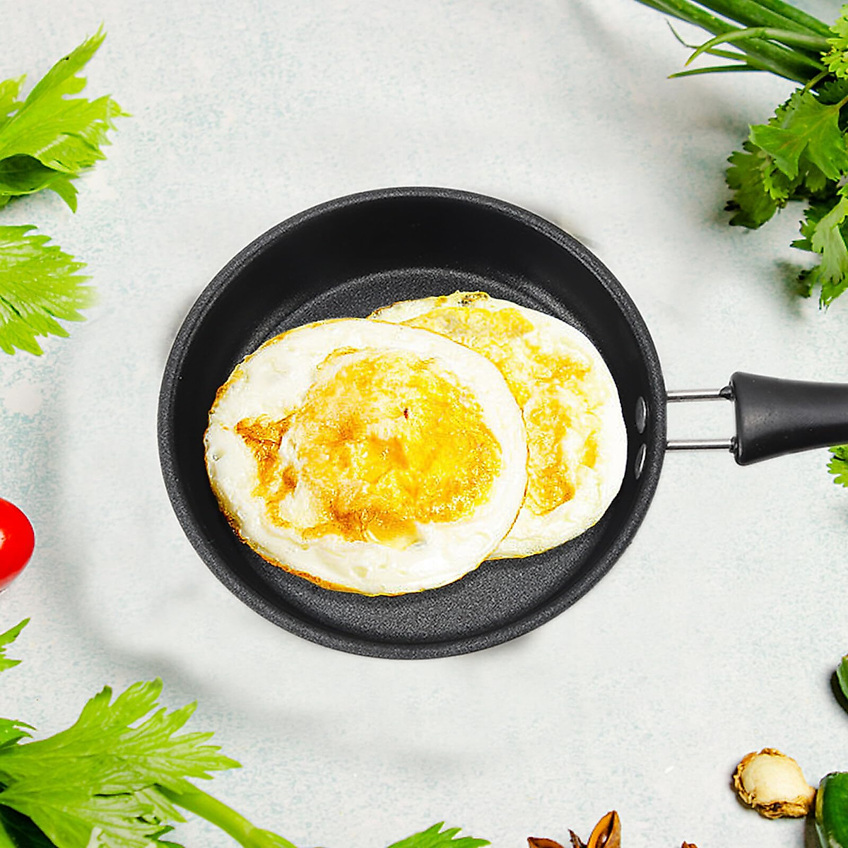 SunshineFace Egg Frying Pan, Nonstick Frying Pan with Lid, Mini Cooking Frying Pan, Smoke- Free Camping Stone Cookware, 4. 7 inch