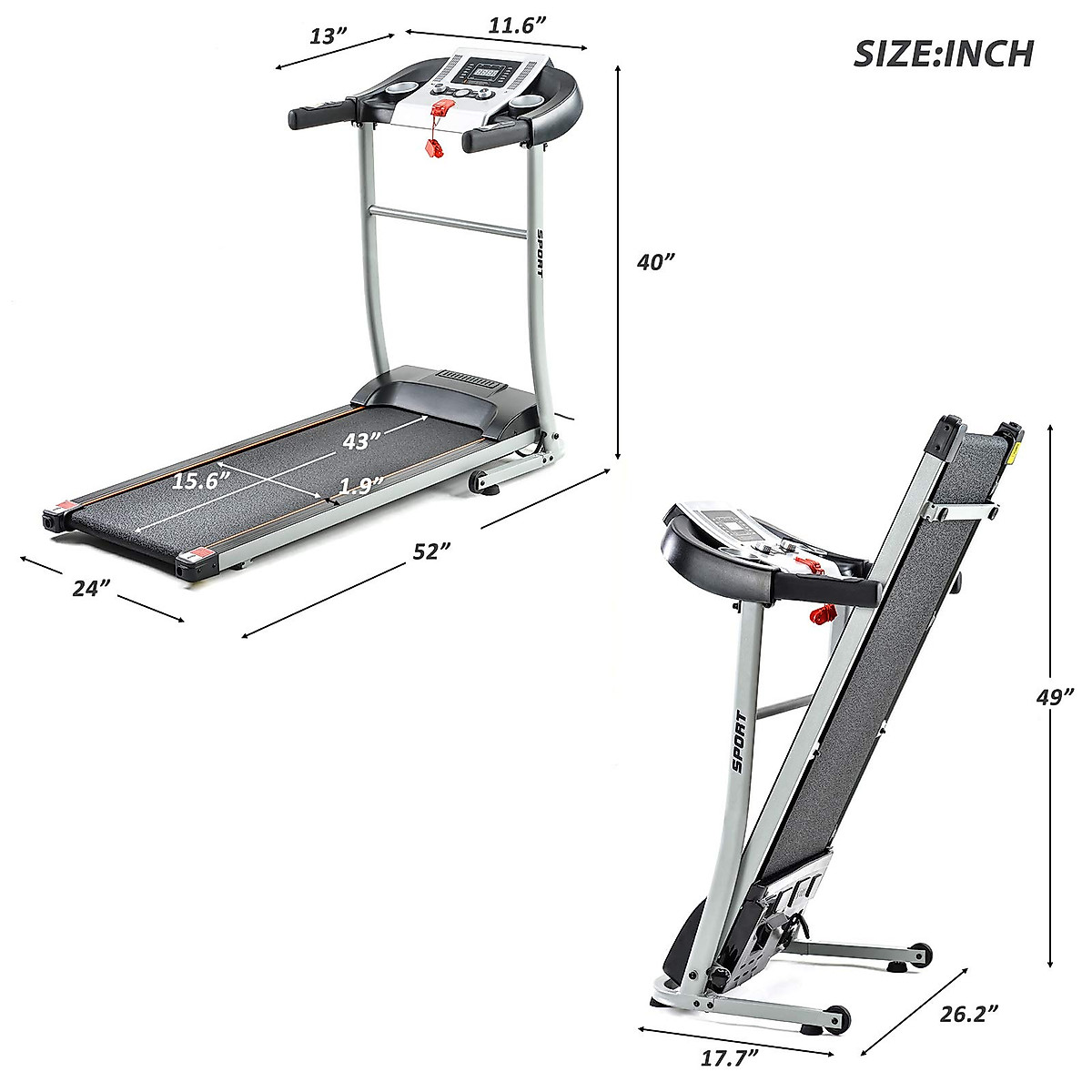 Health Fitness Folding Electric Folding Treadmill Treadmills with Safety Lock LCD Monitor Indoor Walking Jogging Running Exercise Machine for Home Gym