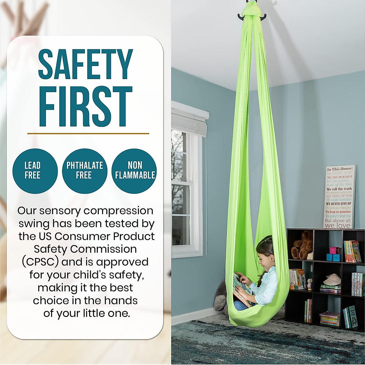 Friendly Cuddle Indoor Swing for Kids – Indoor Sensory Swing, or Outdoor, + 360° Swivel Calming Compression Therapy Swing Hammock for Kids & Adults with All Hardware – Sensory-Motor Toys & Gifts