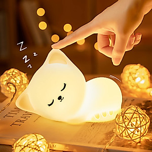 Mubarek Night Light for Kids Lamp Cat Lamp, 16 Colors+Tap+Silicone Cute Night Light for Kids Night Light, USB Rechargeable Cordless Night Lights for Kids Room,Baby Night Light Cat Night Light for Kids