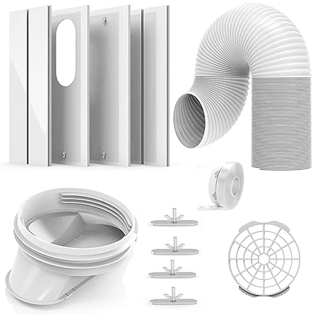 E-SDS Portable Air Conditioner Window Kit with 5.9” Diameter 78" Length Exhaust Hose for Sliding Window, Adjustable AC Window Vent Kit with Hose and 4 Slide Seal Plates