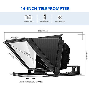 NEEWER X12 14 inch Aluminum Alloy Teleprompter for iPad Tablet Smartphone DSLR Cameras with Remote Control, Carry Case, APP Compatible with iOS/Android for Online Teaching/Vlogger/Live Streaming