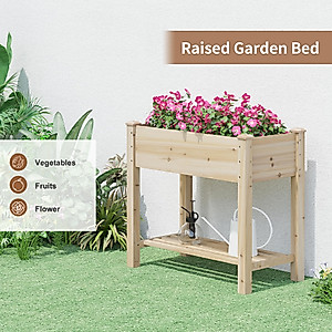 FILWH Raised Garden Bed with Legs Elevated Wooden Planter Box Stand Large Planter Stand Box for Fruits Vegetables Flowers with Divider with Bag - 34x18x30.5IN
