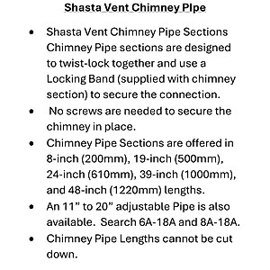 6" x 24" Class A, All Fuel, Double Wall, Insulated, Stainless Steel "Chimney Pipe" 6" Dia. x 24" Length