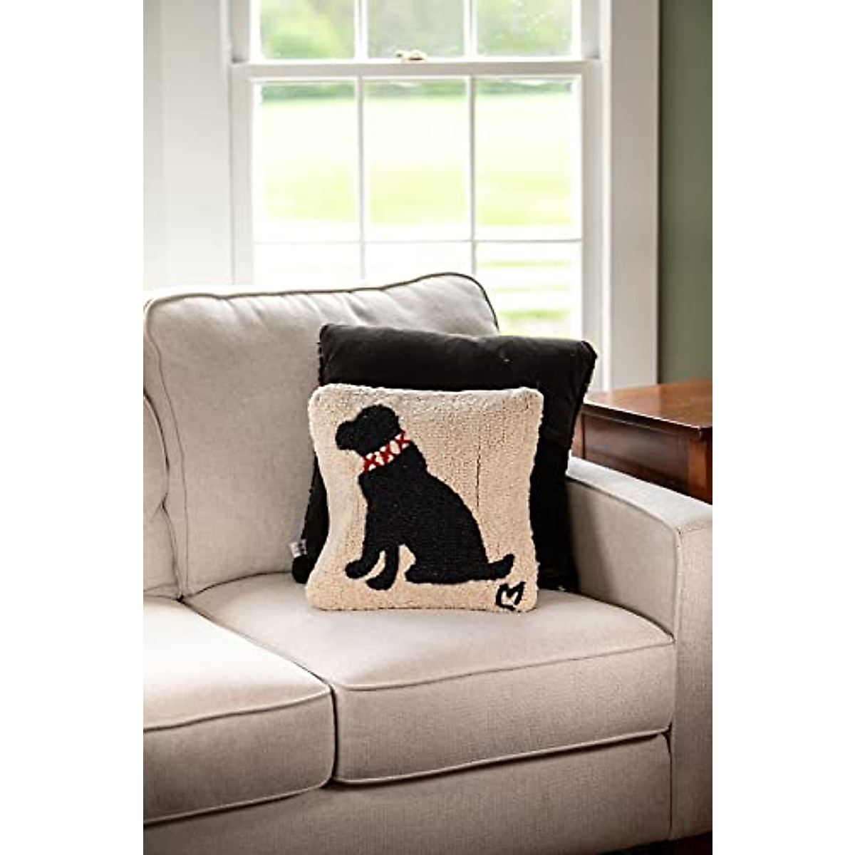 Chandler 4 Corners Artist-Designed Black Lab Hand-Hooked Wool Decorative Throw Pillow (14” x 14”)