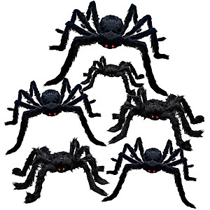 Tuzuaol 6 Pcs Outdoor Halloween Spiders Decorations, Giant Spiders Realistic Scary Spiders for Yard Party Haunted House Decor Indoor
