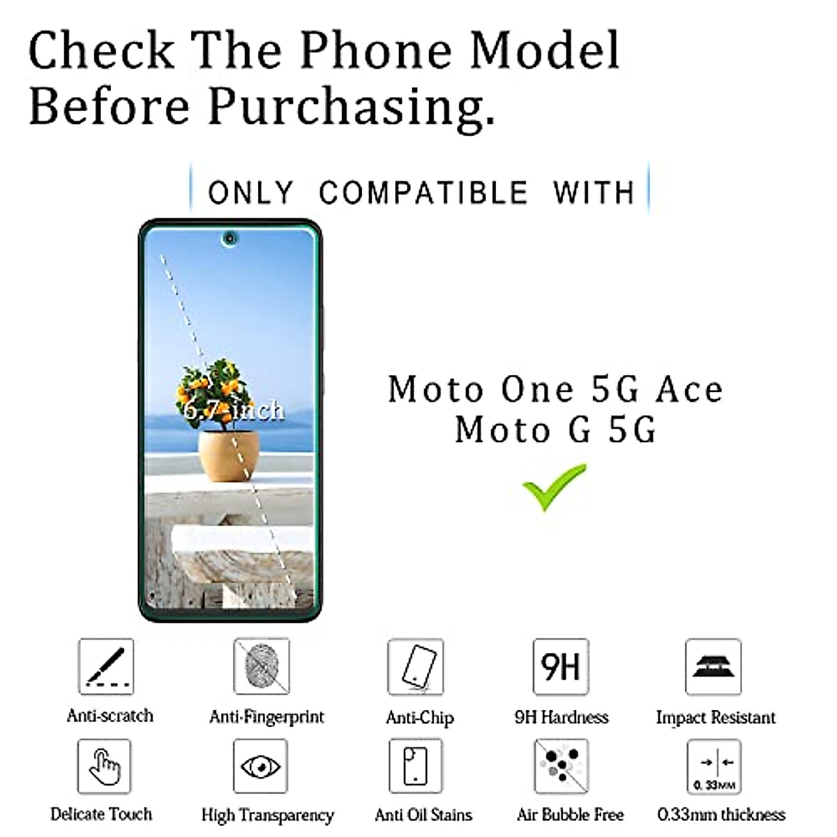 KATIN [2-Pack] Screen Protector For Motorola Moto One 5G Ace, Moto G 5G Tempered Glass, Bubble Free, Anti Scratch, 9H Hardness, Case Friendly