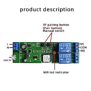 MHCOZY 2CH WiFi RF Wireless Switch Relay,Inching Self-Locking Interlock Mode,Ewelink App Remote for Access Control Smart Garage Door,Compatible with Alexa Goolge Home (5-32V)