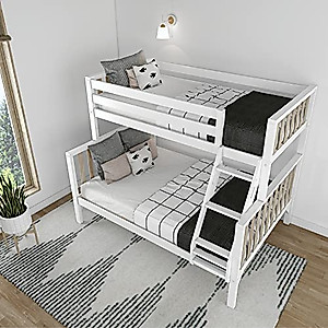 Max & Lily Bunk Bed, Scandinavian Modern Bunk Bed, Solid Wood Twin-Over-Full Bed Frame for Kids, No Box Spring Needed, Blonde/White