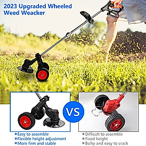 Electric Lawn Mower, 21V 2000mAh Batteries Supply Rechargeable D-Shaped Handle 2 Wheel Electric Lawn Mower 3 in 1 Brush Cutter Cordless Grass Trimmer (Black)