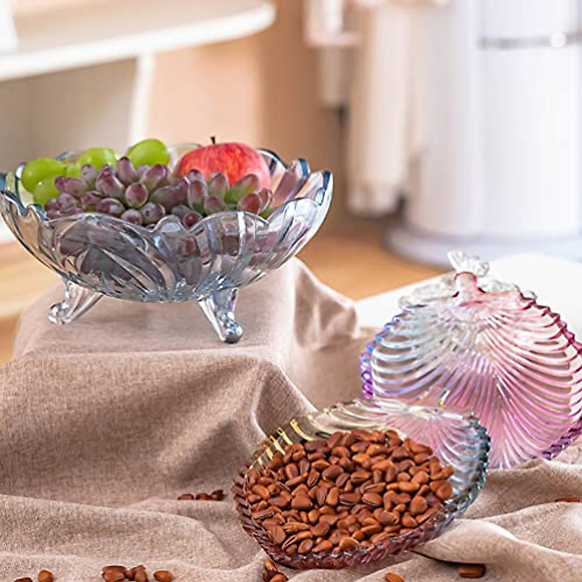 Angoily Glass Salad Bowl Glass Footed Dessert Bowl Vintage Flower Embossed Ice Cream Bowl Trifle Bowl Salad Bowl Candy Cake Bowl for Home Party Wedding 950ml Parfait Bowl