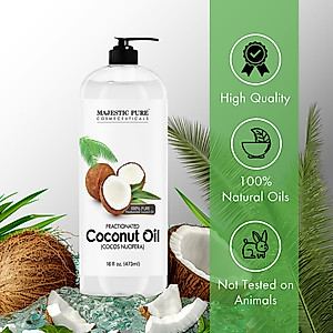 Majestic Pure Fractionated Coconut Oil - Relaxing Massage Oil, Liquid Carrier Oil for Diluting Essential Oils - Skin, Lip, Body & Hair Oil Moisturizer & Softener - 16 fl oz