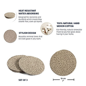 OrganiHaus Set of 3 Brown Farmhouse Hot Pads for Kitchen | 7" Cotton Pot Holders for Hot Plates to Protect Table | Hot Pads for Countertops | Trivets for Hot Dishes | Trivets for Hot Pots and Pans