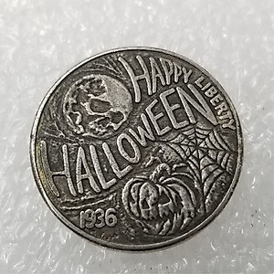 Kocreat Copy 1936 U.S Hobo Coin - Halloween Pumpkin & Bull Silver Plated Replica Morgan Dollar Souvenir Coin Challenge Coin Lucky Coin