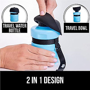 Gorilla Grip Leak Proof Portable Dog Water Bottle, Multifunction Design with Bowl Cap, Food Grade Silicone, Dogs Drink Dispenser, for Puppy Walks, Traveling, Keep Pets Hydrated, 12oz, Blue