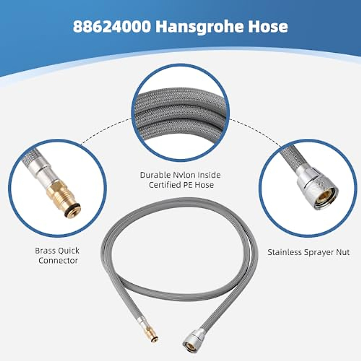 88624000 Replacement Pull-out Faucet Hose Compatible with Hansgrohe Kitchen Faucets Standard Non-Select Single Hole, Kitchen Faucet Spray Hose 59 Inches