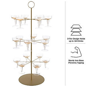 Lavish Home Cocktail Tree Stand - 3-Tier Champagne Tower Holds 18 Stemware Glasses - For Wedding, Shower, or Engagement Party Decorations (Gold)